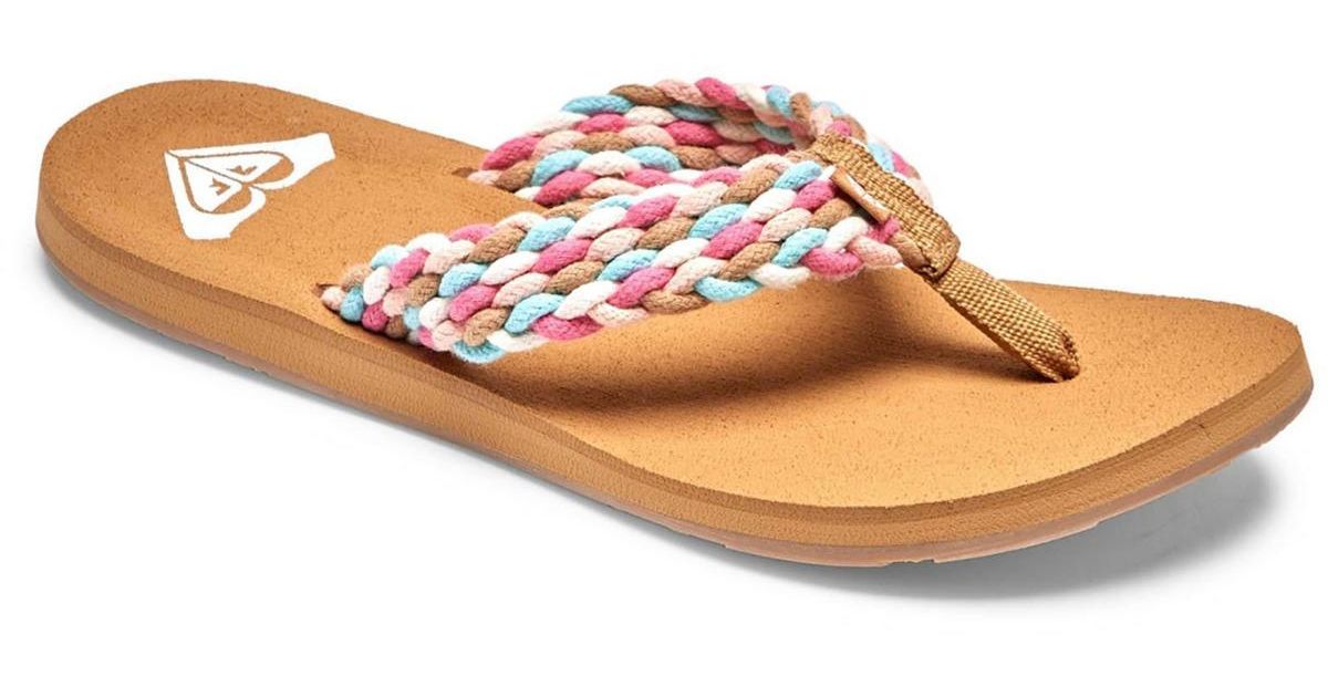 Roxy Porto Iii Slip On Open Toe Thong Sandals in Pink | Lyst