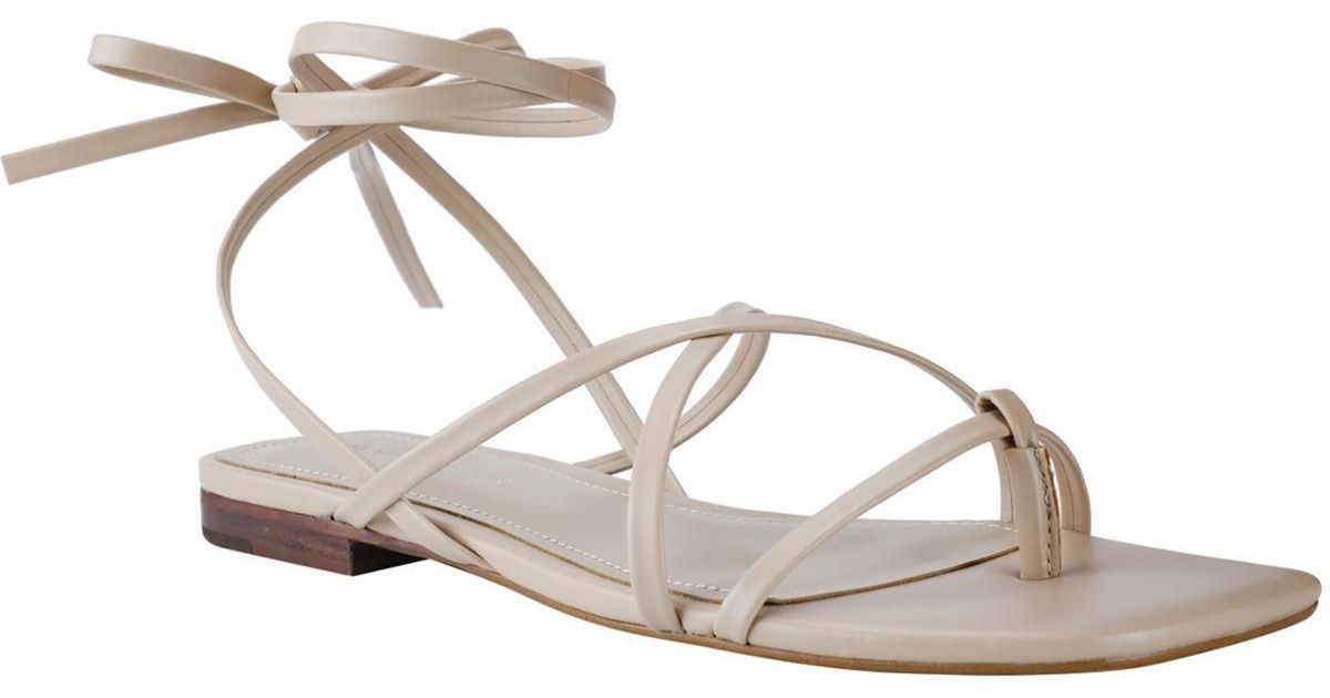 Marc Fisher Latent Leg Ties Square Toe Thong Sandals in Metallic | Lyst