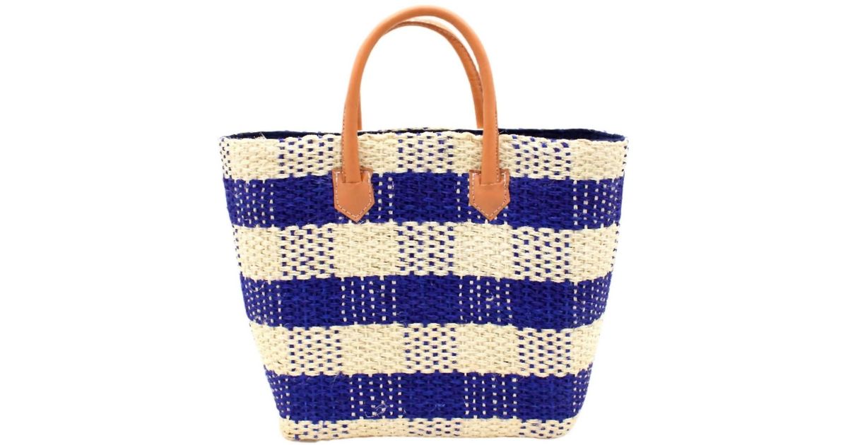 Shebobo Agave Fiber Gingham Tote in Blue | Lyst