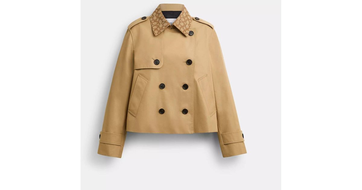 COACH Short Trench Coat With Signature Collar in Natural | Lyst