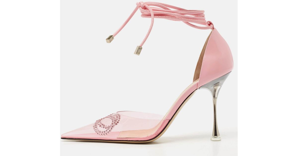 Mach & Mach Leather And Pvc Crystal Embellished Bow Ankle Tie Pumps in ...