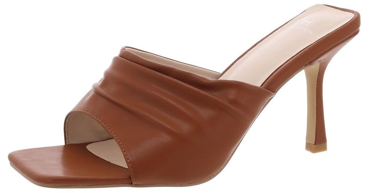 H Halston Luanda Leather Square Toe Slide Sandals in Brown | Lyst