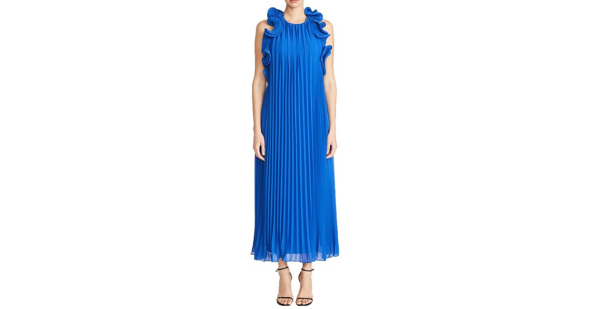 AMUR Pleated Recycled Polyester Maxi Dress in Blue | Lyst