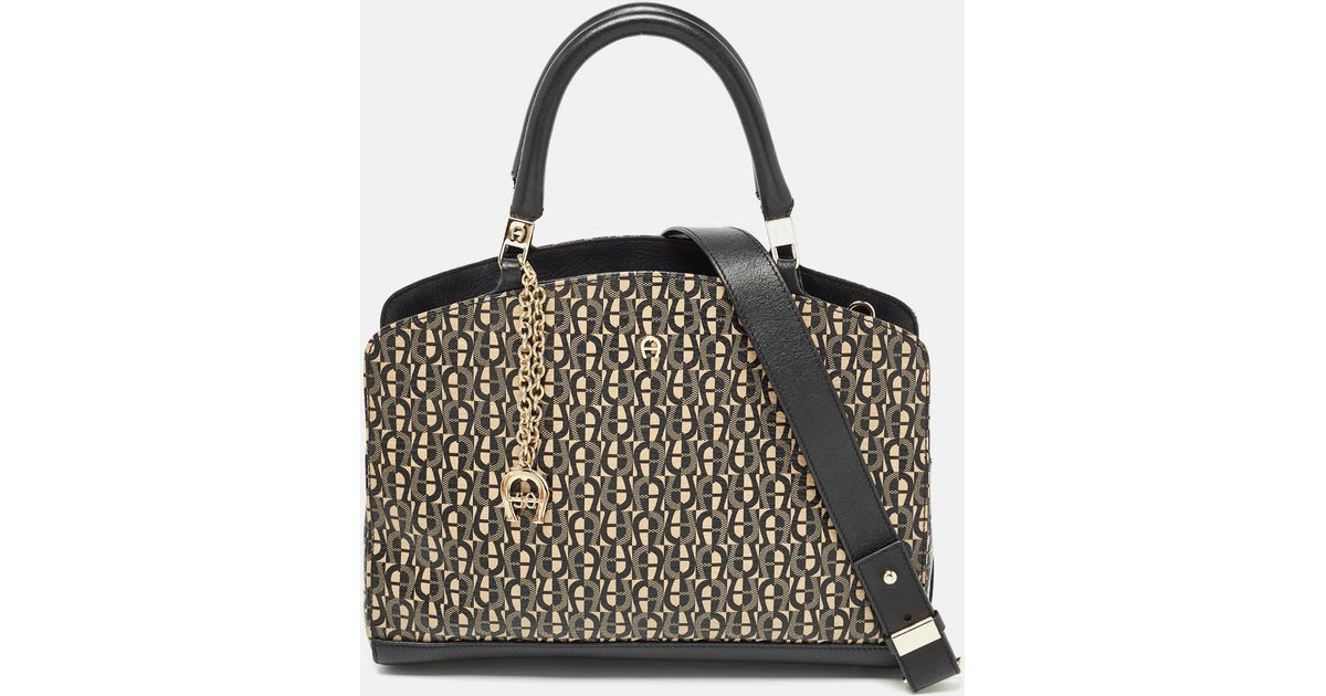 Aigner Signature Pvc And Leather Satchel in Black | Lyst