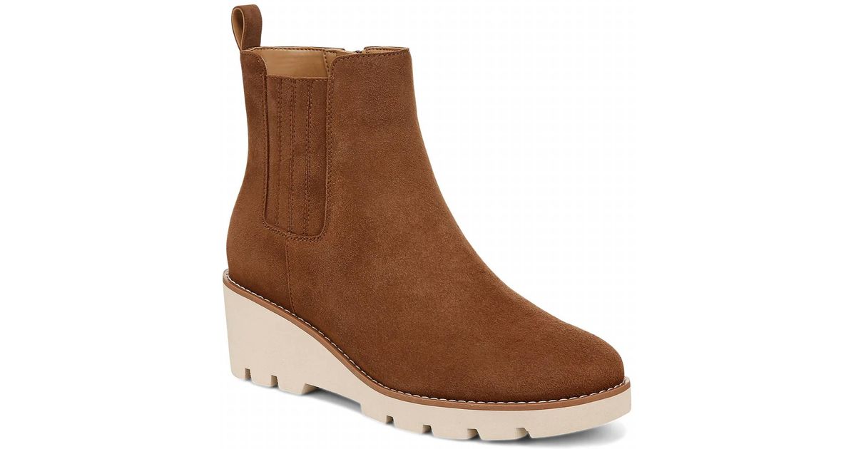 Vionic Aria Wedge Ankle Boot in Brown | Lyst