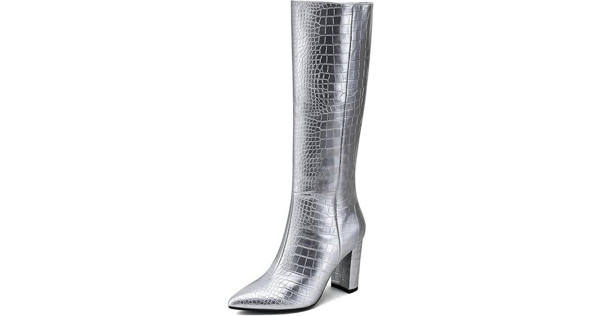 Modatope Faux Crocodile Heeled Boot in Gray | Lyst