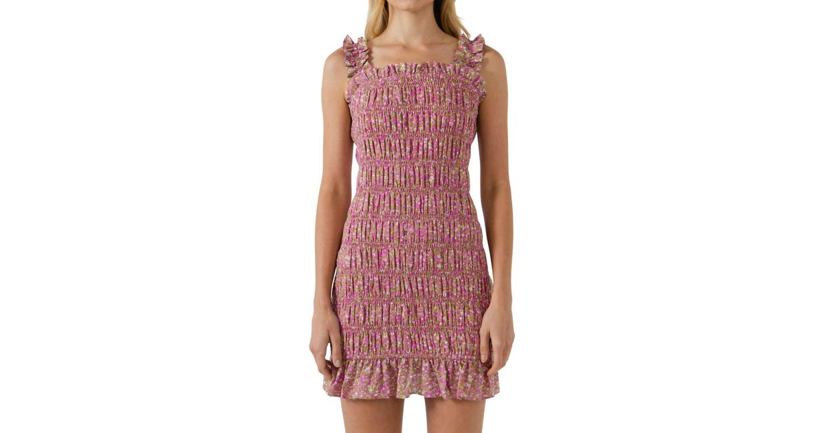 Free the Roses All Over Smocked Ruffle Mini Dress in Red | Lyst