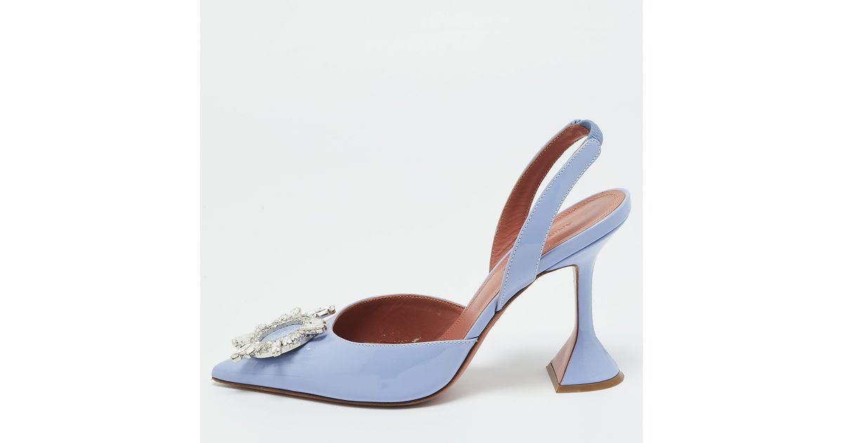 AMINA MUADDI Patent Leather Begum Slingback Pumps in Blue | Lyst