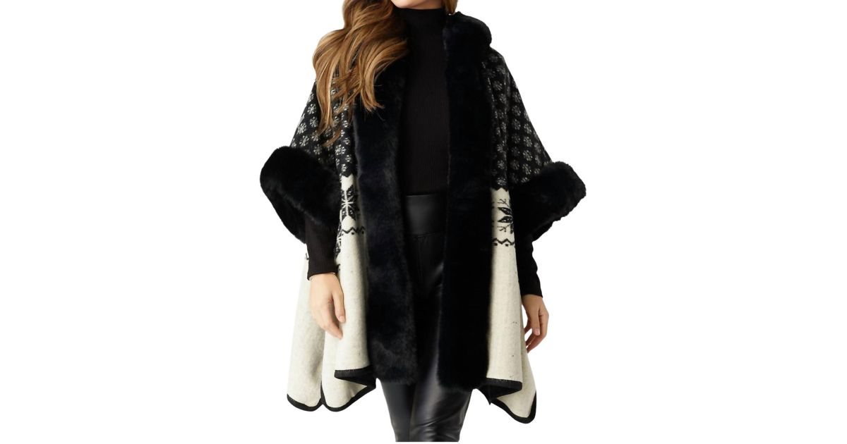 Coco + Carmen Noric Hooded Ruana W/ Faux Fur Coat in Black | Lyst