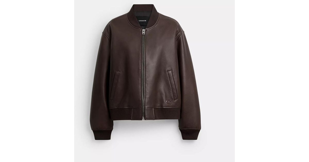 COACH Leather Bomber in Brown | Lyst