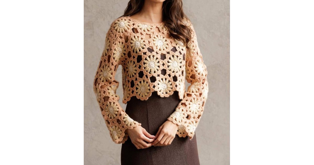 Storia Flower Power Crochet Sweater in Brown | Lyst