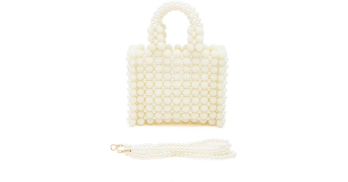 Fashnzfab Braided Pearl Structure Top Handle Clutch Bag in Natural | Lyst