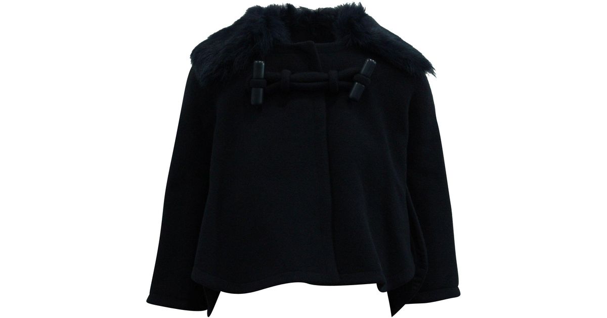 Chloé Chloe Short Coat With Fur Collar in Black | Lyst