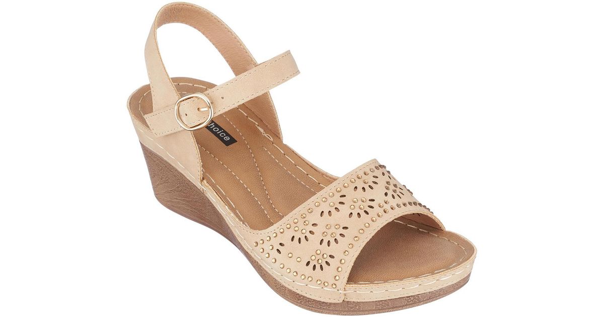 Good Choice Helen Faux Leather Embellished Wedge Sandals in Metallic | Lyst