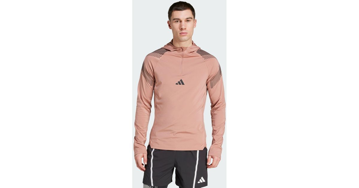 adidas Pro-Series Quarter Zip Hooded Track Jacket in Pink for Men | Lyst