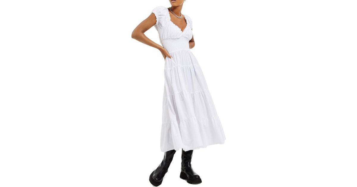 Danielle Bernstein Empire Waist Calf Length Midi Dress in White | Lyst