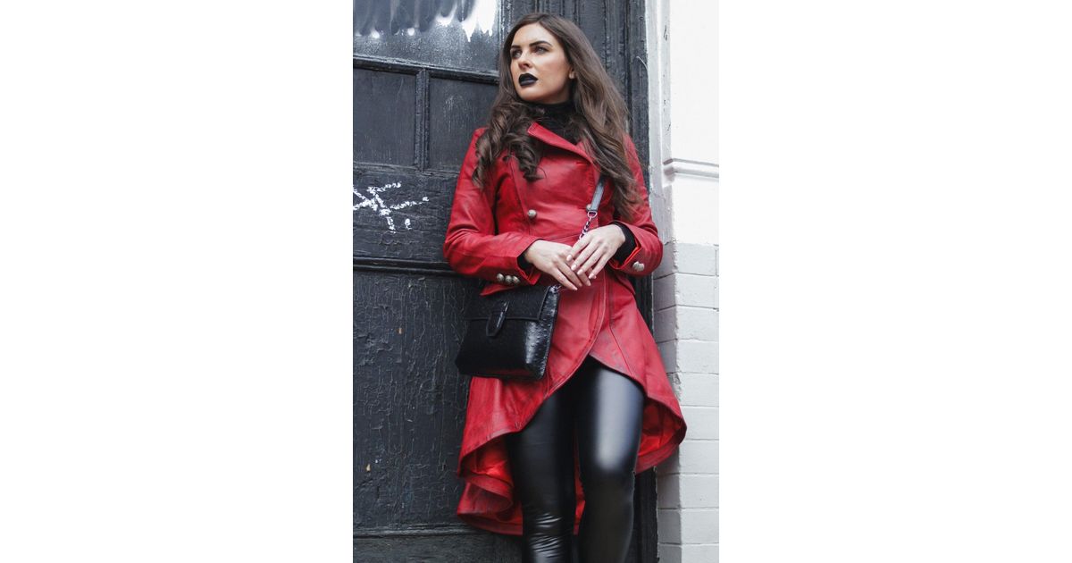 Infinity Leather Goth Leather Edwardian Flare Coat-Rushmoor in Red | Lyst