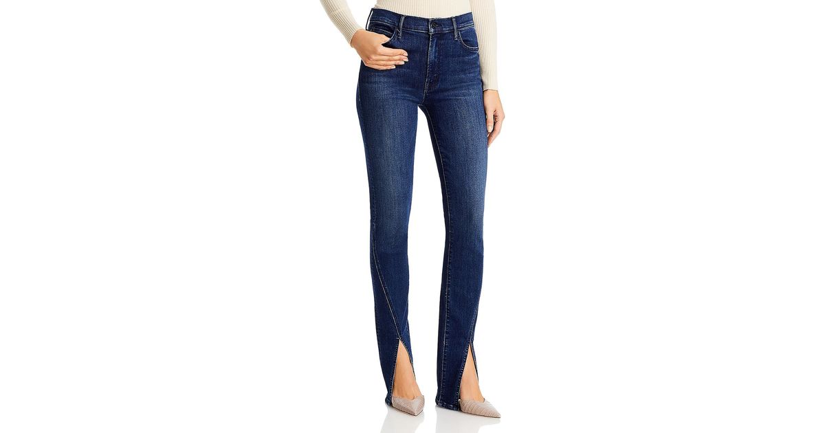 Mother High Rise Ankle Slit Slim Jeans in Blue | Lyst
