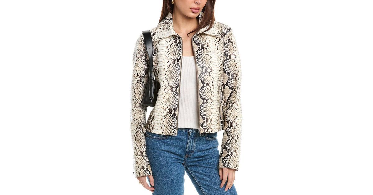 Michael Kors Python Embossed Leather Jacket in White | Lyst