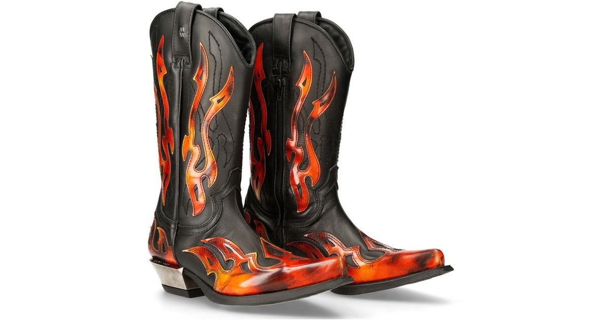 New Rock 7921-S2 West Cowboy Leather Boots in Red for Men | Lyst