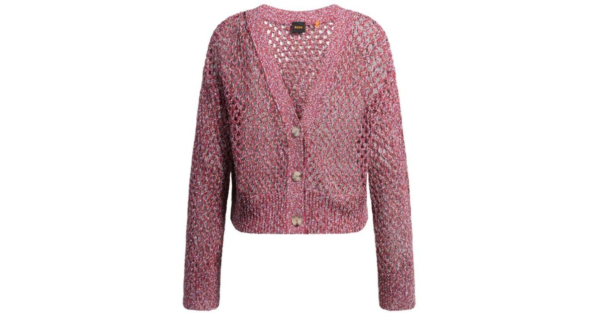 BOSS Reversible Cardigan With Open Structure in Red | Lyst