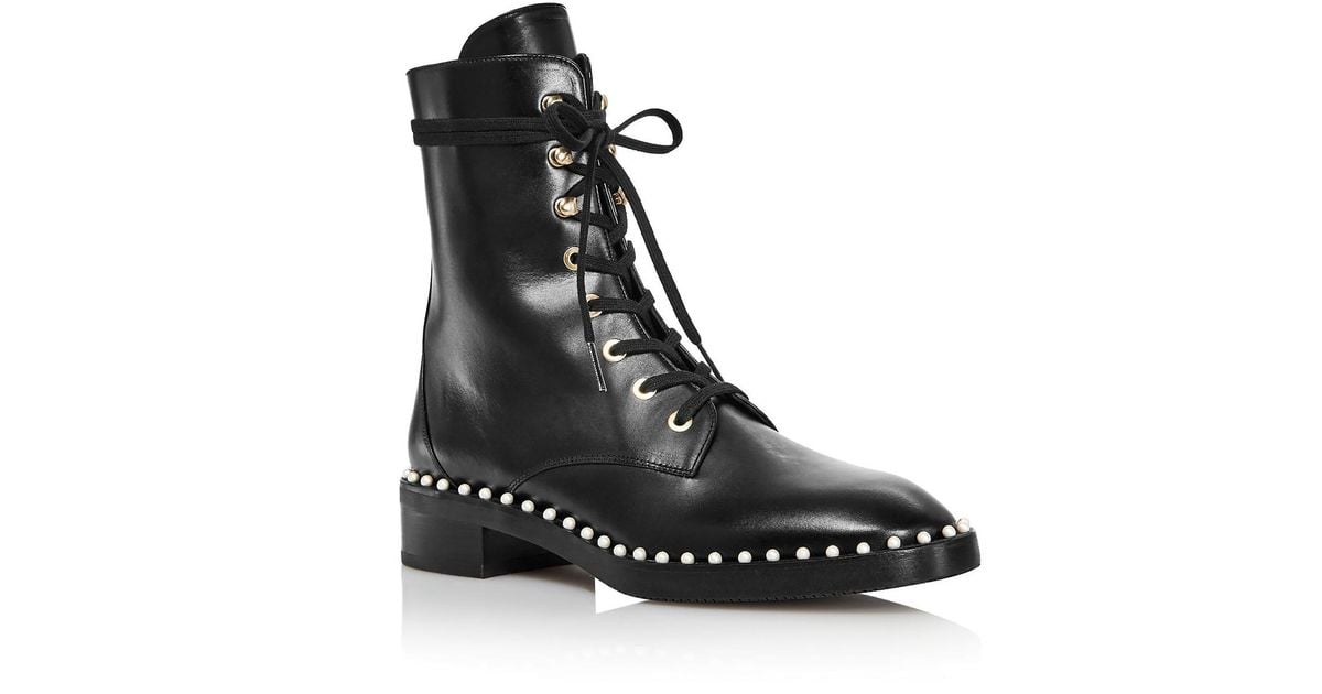 Stuart Weitzman Sondra Leather Ankle Combat & Lace-Up Boots in Black | Lyst