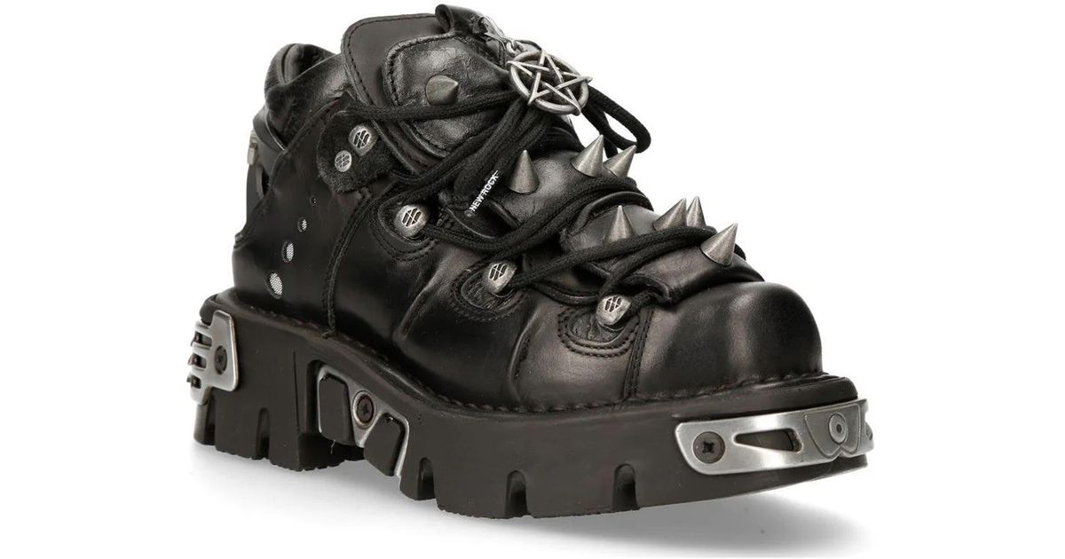 New Rock Leather Spiked Ankle Boots-110-S1 in Black | Lyst