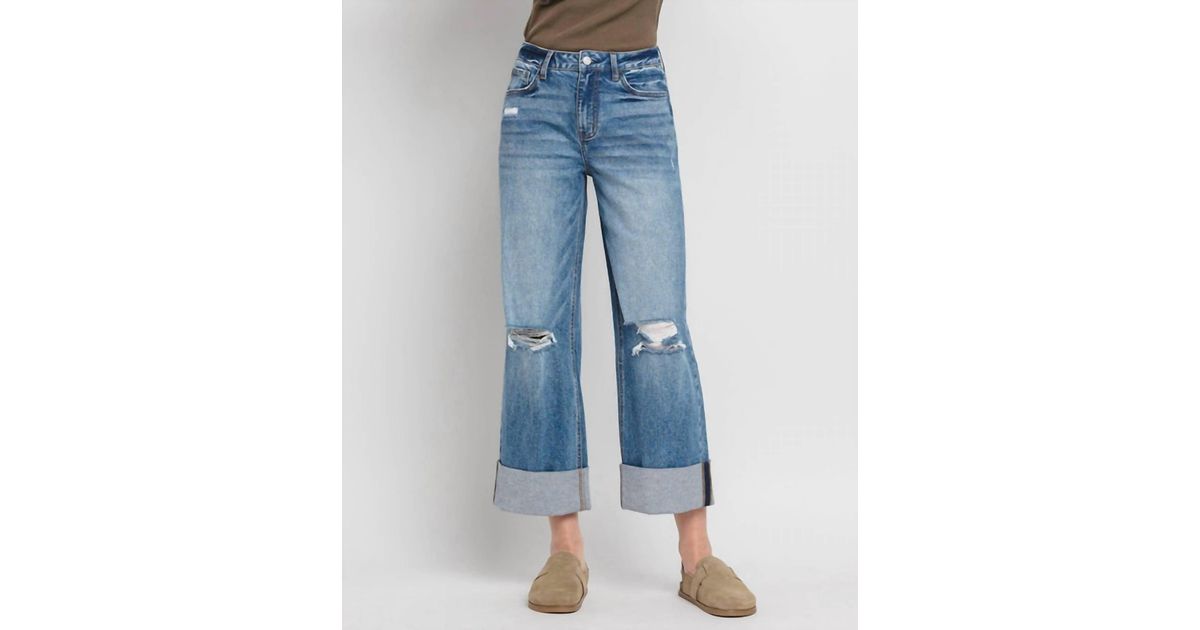 LOVERVET Rosy Super High Rise Double Cuffed Baggy Wide Jeans in Blue | Lyst