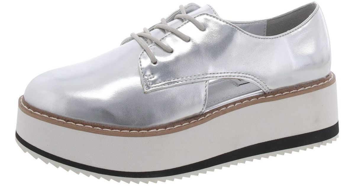 Steve Madden Gina Faux Leather Metallic Oxfords in White | Lyst