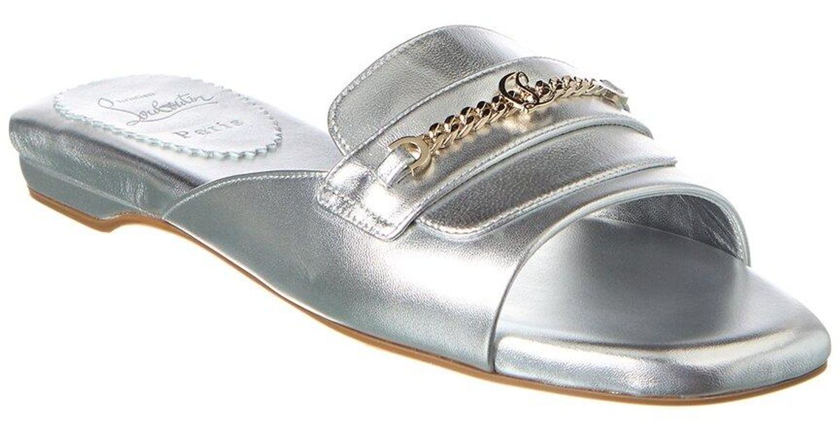 Christian Louboutin Miss Mj Leather Mule in Gray | Lyst