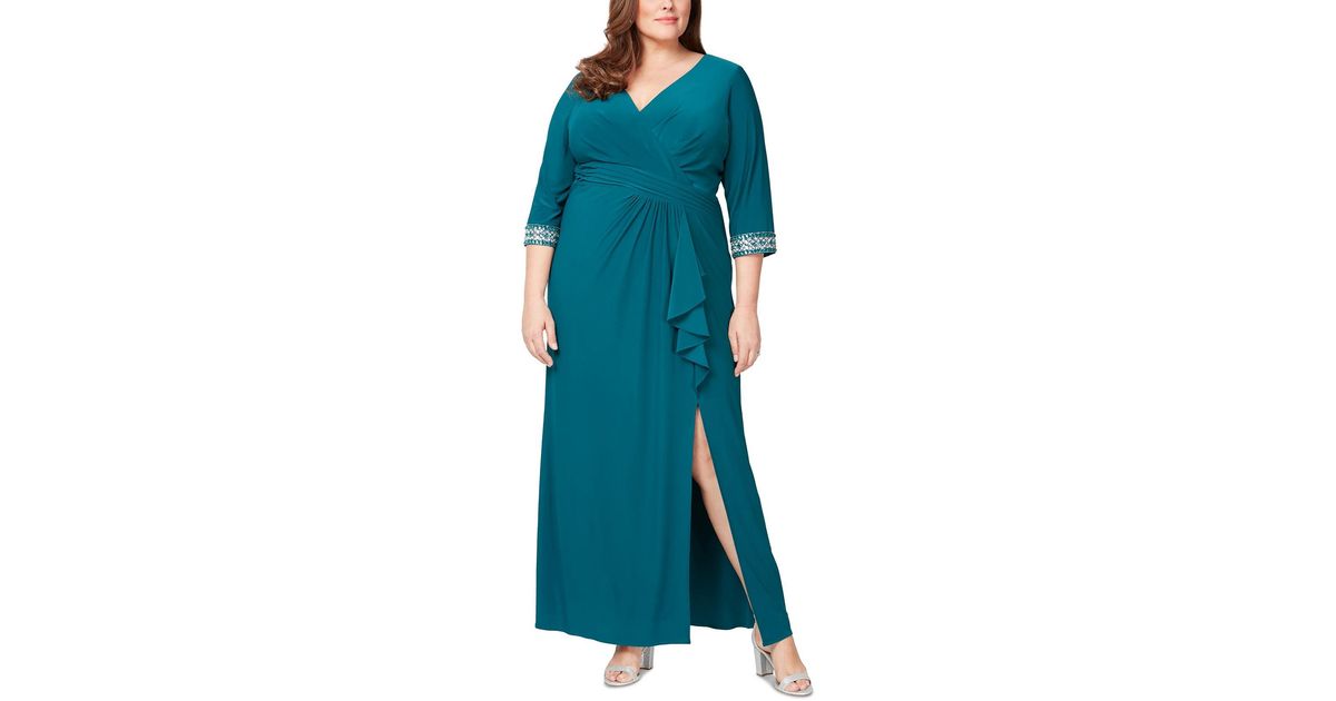 Alex Evenings Plus Matte Jersey Embellished Evening Dress in Blue | Lyst