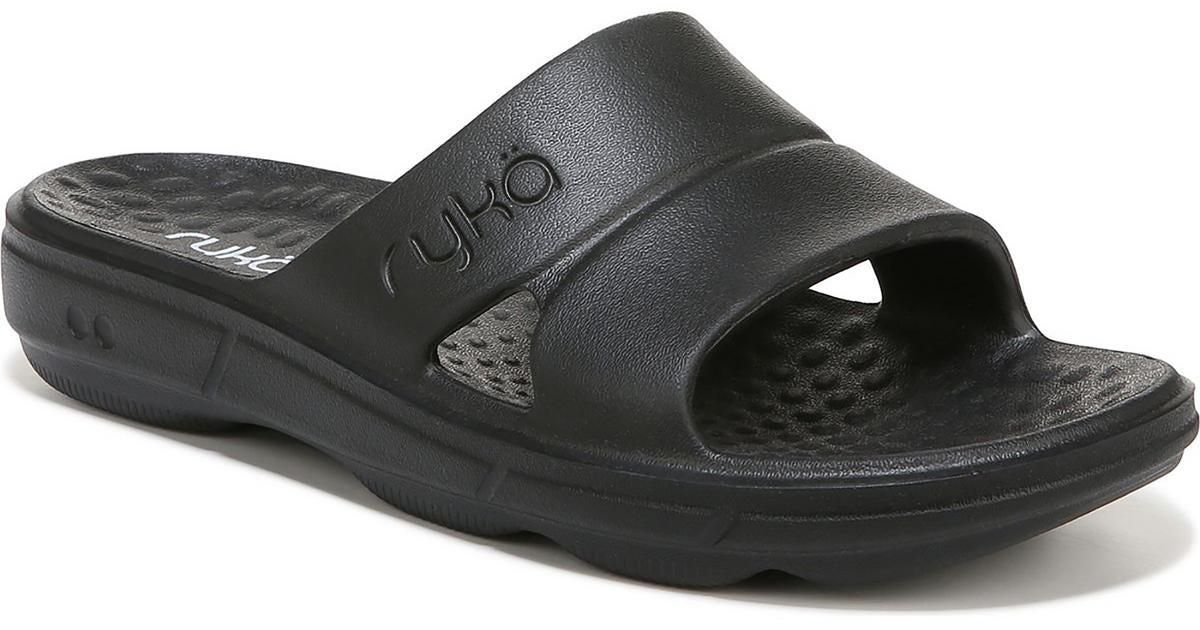 Ryka Restore Slip On Flat Pool Slides in Black | Lyst