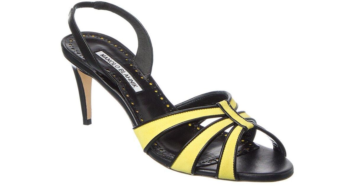 Manolo Blahnik Plotasli 70 Suede & Leather Slingback Sandal in Metallic ...