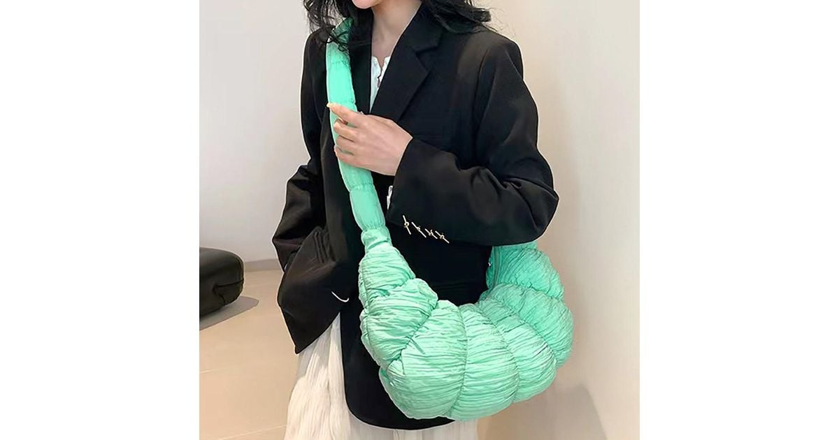Fashnzfab Quilted Puffer Croissant Cloud Crossbody Bag in Green | Lyst