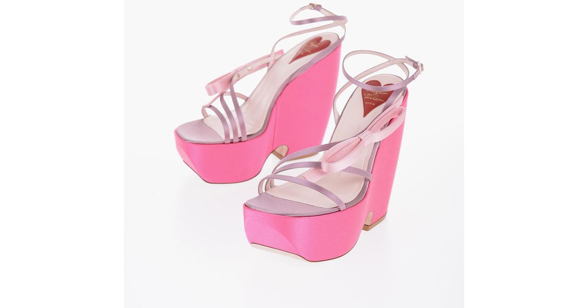 Roger Vivier Satin Choc Bow Wedge Pumps With Ribbon Detail 14Cm in Pink ...