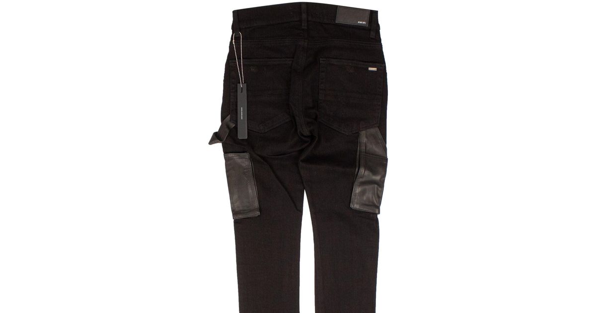Amiri Black Denim Leather Workman Pants for Men | Lyst