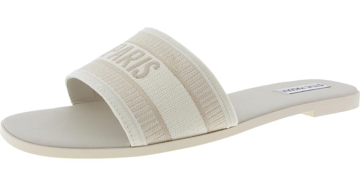 Steve Madden Knox Embroidered Open Toe Slide Sandals in White | Lyst