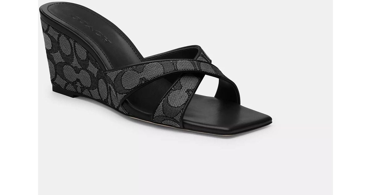 COACH Wedge Sandal in Black | Lyst