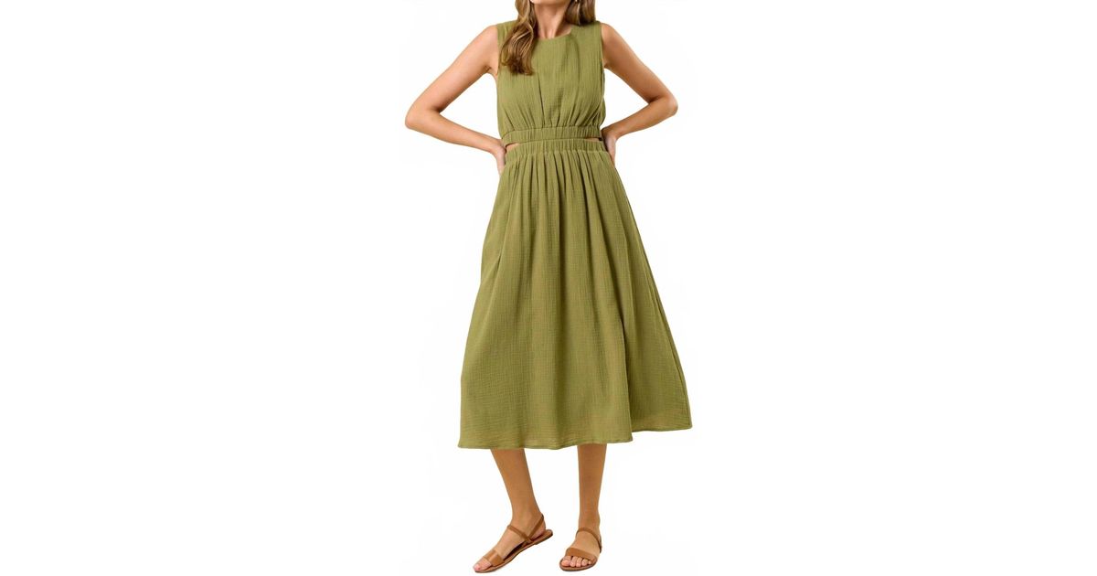 Doe And Rae Cut-Out Waist Midi Dress With Side Pocket in Green | Lyst