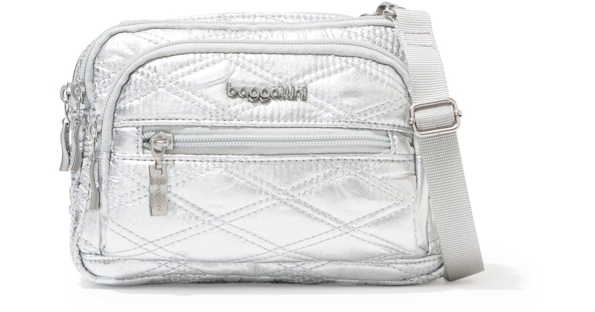 Baggallini Triple Zip Bagg Small Crossbody Bag in White | Lyst