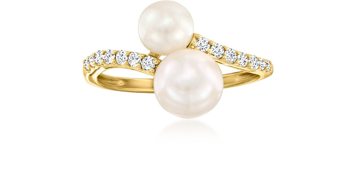 Ross-Simons 5.5-7.5Mm Cultured Pearl And Diamond Bypass Ring in ...