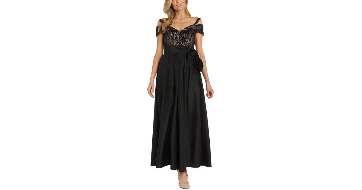 R & M Richards Sequin Cold Shoulder Evening Dress in Black | Lyst