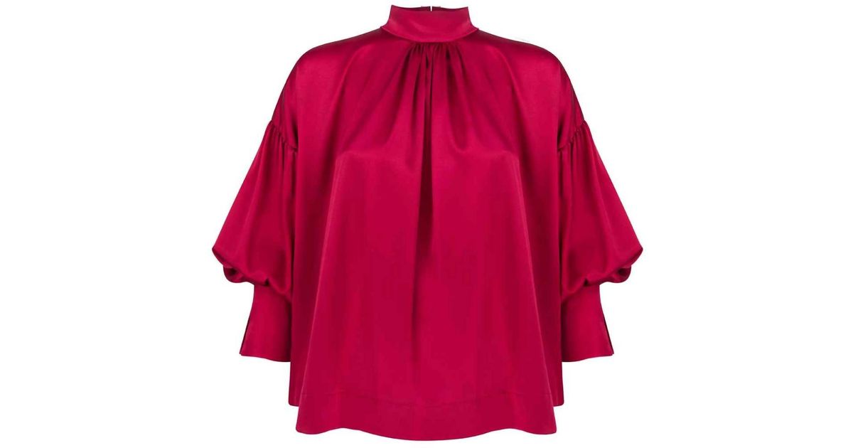Monica Nera Classic Silk Amy Blouse in Red | Lyst
