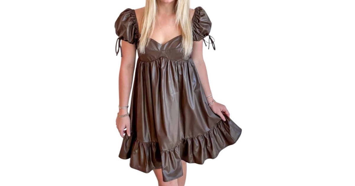 Storia Chestnut Faux Leather Dress in Brown | Lyst