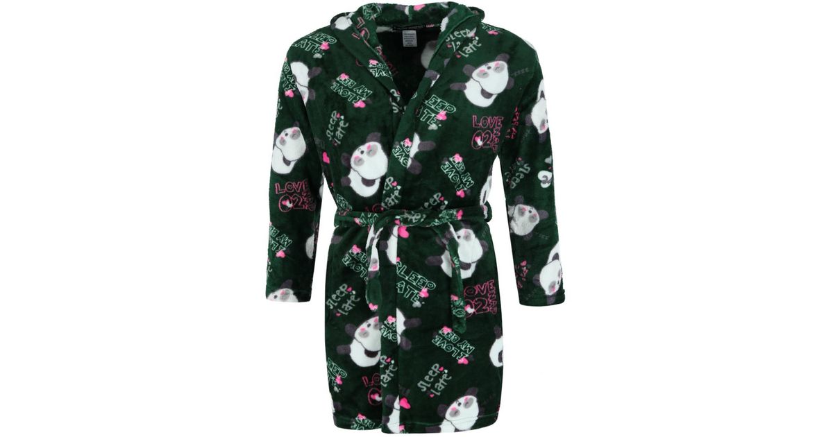 5 More Minutes Girl'S Panda Print Hooded Plush Robe in Green | Lyst