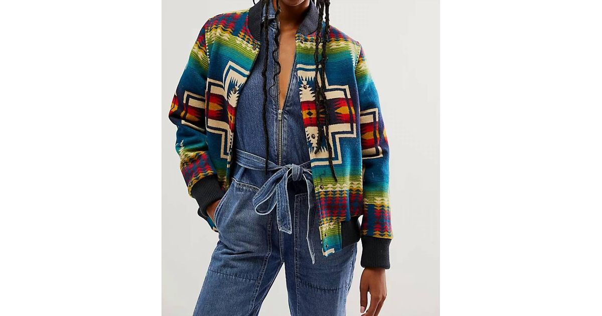 Pendleton Jacquard Bomber Jacket In Royal Blue Harding | Lyst