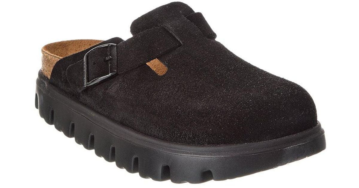 Birkenstock Papillio Boston Chunky Narrow Suede Clog in Black | Lyst