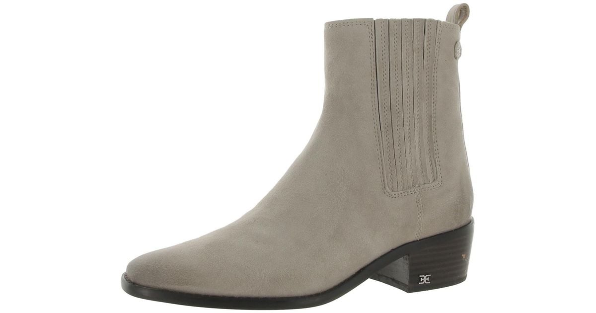 Sam Edelman Bronson Suede Stacked Heel Ankle Boots in Gray | Lyst