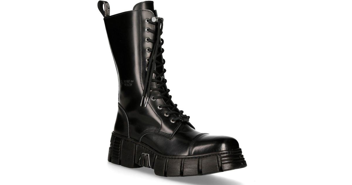 New Rock Leather Mid-Calf Tower Biker Boots-M-Wall127N-C1 in Black | Lyst