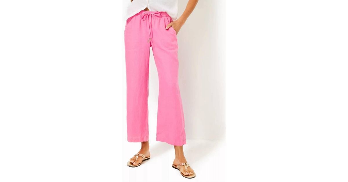 Lilly Pulitzer Brawley Linen Crop Pants in Pink | Lyst